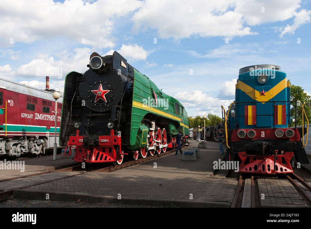 Many types of trains, both steam and electric locomotives are on ...