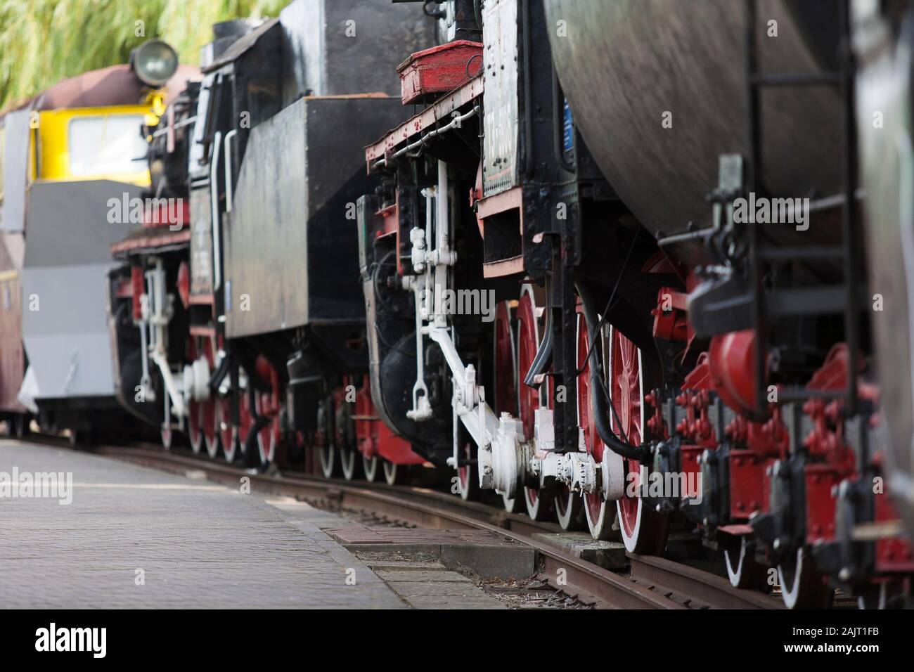 Many types of trains, both steam and electric locomotives are on ...