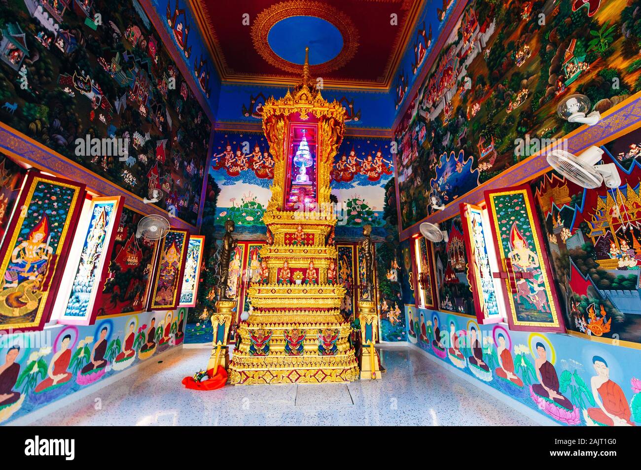 Thailand - Dec 2019 The interior of the temple building is beautifully ...