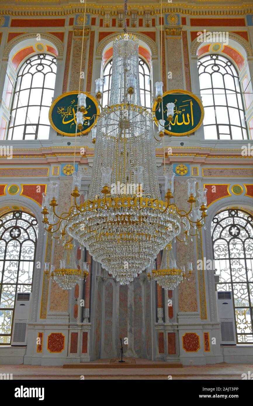 The interior of Ortakoy Mosque, officially known as Buyuk Mecidiye ...