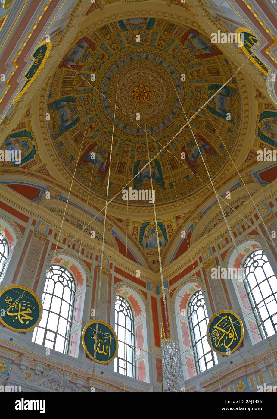 The dome in the interior of Ortakoy Mosque, officially known as Buyuk ...