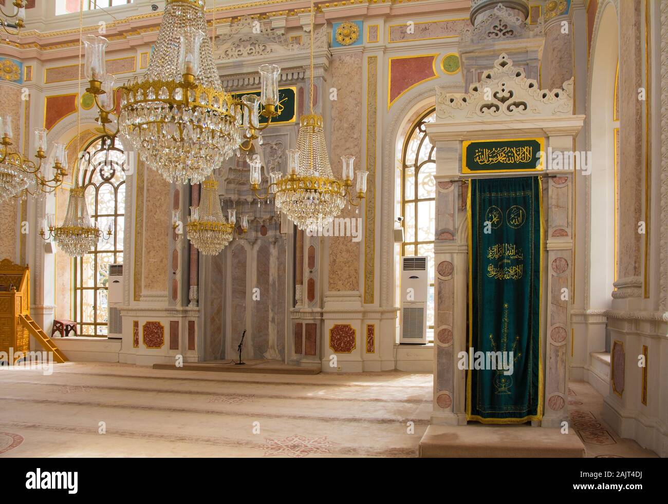 The interior of Ortakoy Mosque, officially known as Buyuk Mecidiye ...