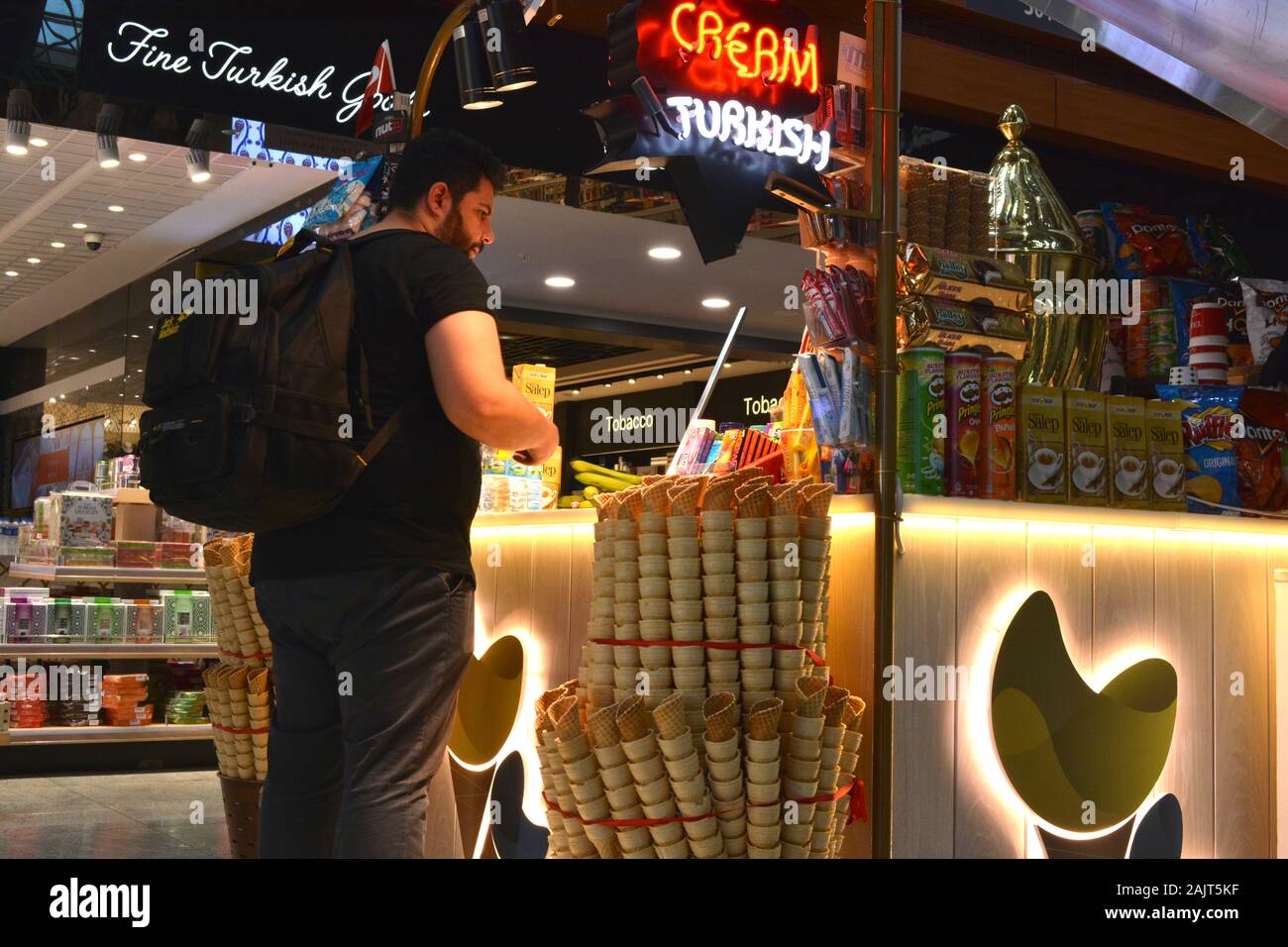 Istanbul Airport / Turkey - November 19 2019 Designer shops and Fast ...