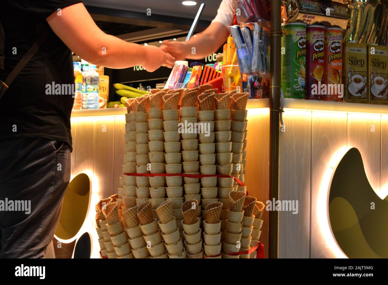 Istanbul Airport / Turkey - November 19 2019 Designer shops and Fast ...
