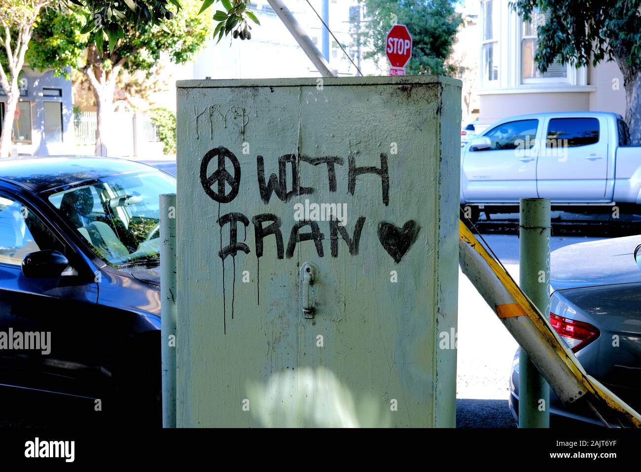 Peace with Iran graffiti appearing in San Francisco, California the day ...