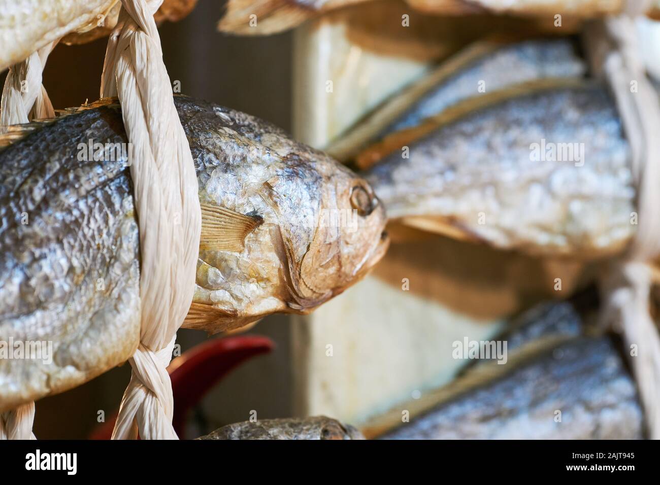 Dried fish hanging up for sale at Gwangjang Market in Seoul, South ...