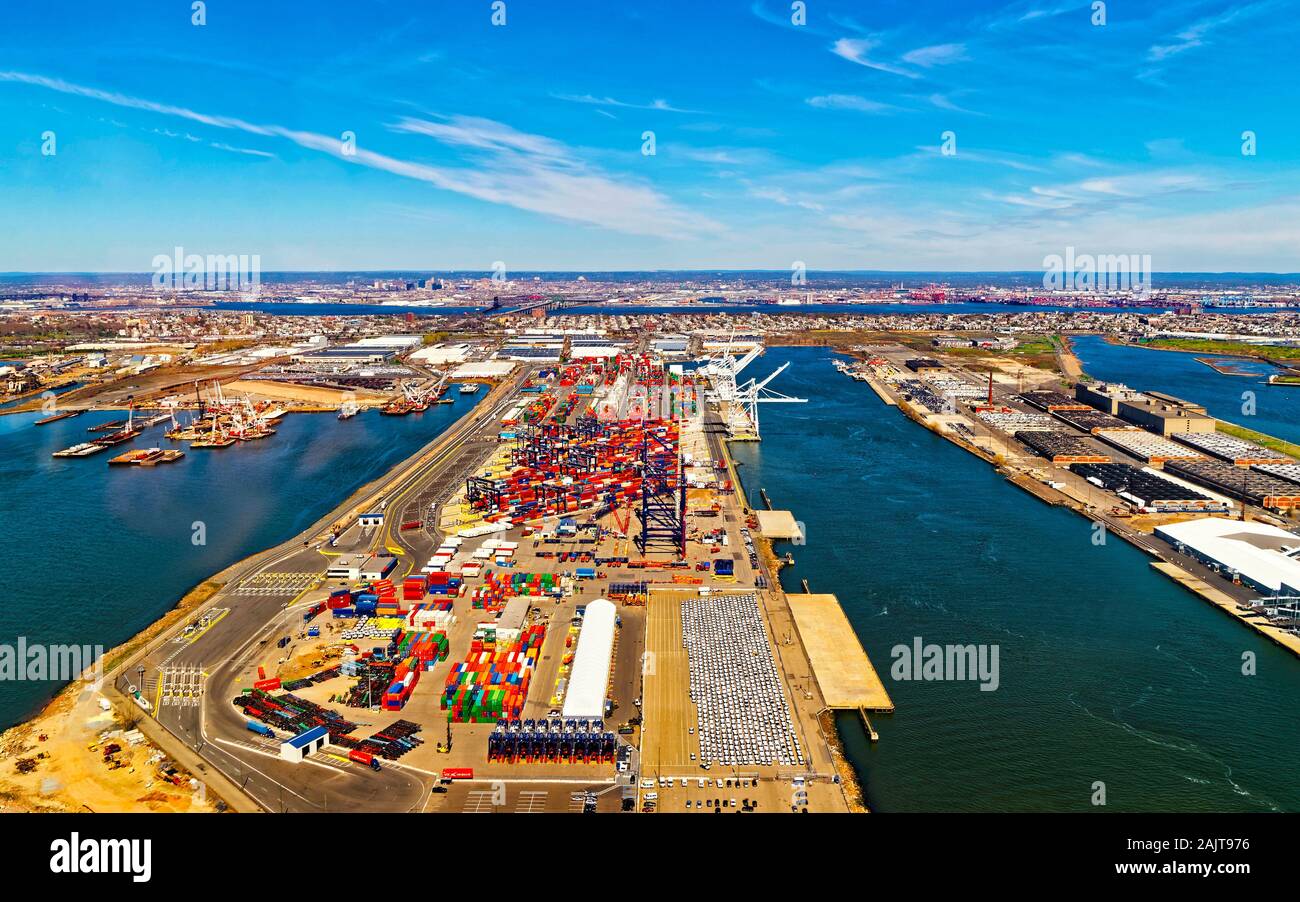 Global Container terminals in Bayonne with reflex Stock Photo - Alamy