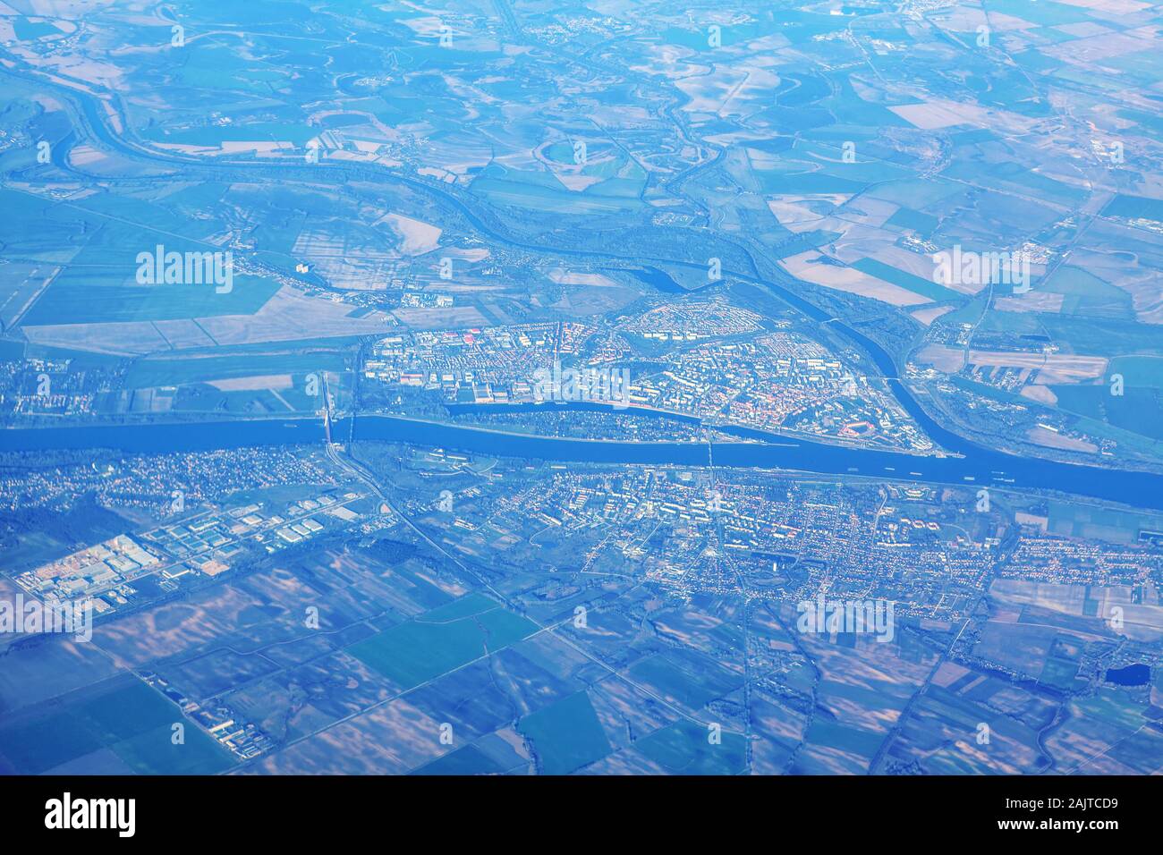 aerial view of town situated on the Danube riverside Stock Photo - Alamy
