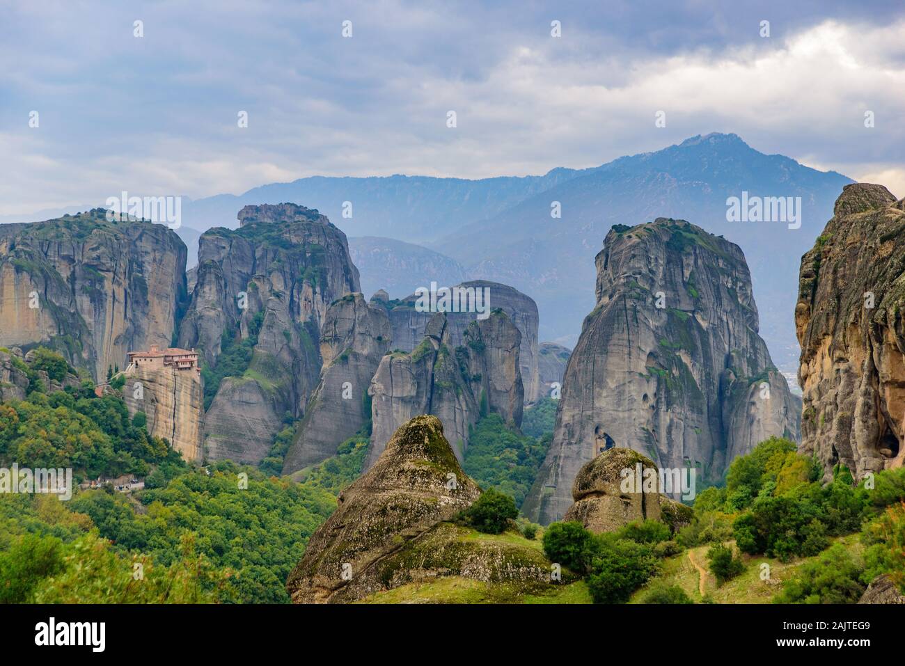 Landscape of monastery and rock formation in Meteora, Greece Stock ...