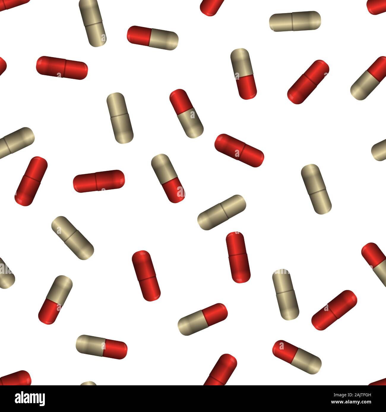 Red pill capsules. Vector illustration. Medicament tablet. Seamless ...
