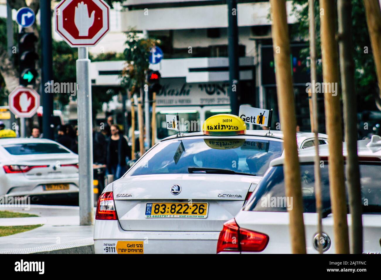 Tel Aviv Israel January 03, 2020 View of traditional Israeli taxi ...