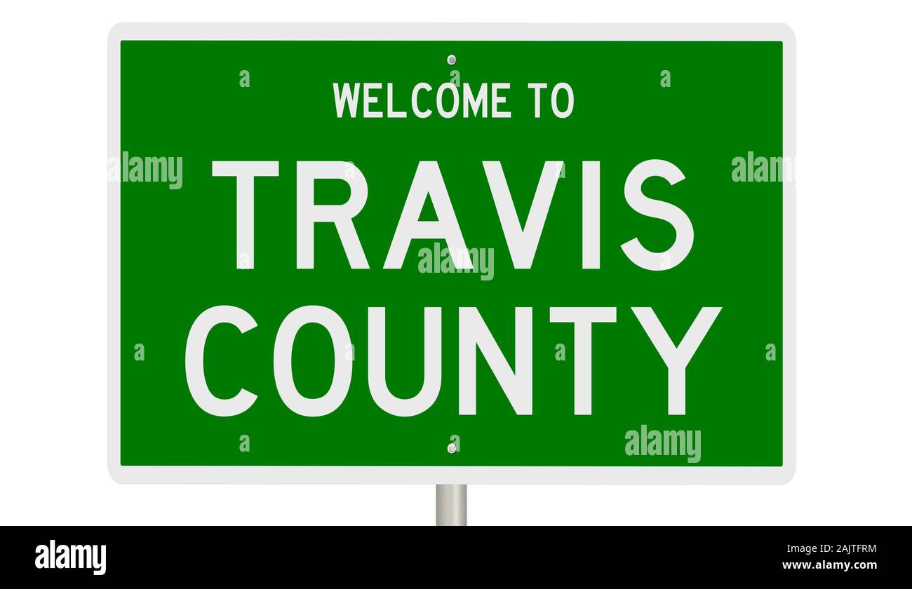 Rendering of a green 3d highway sign for Travis County Stock Photo - Alamy