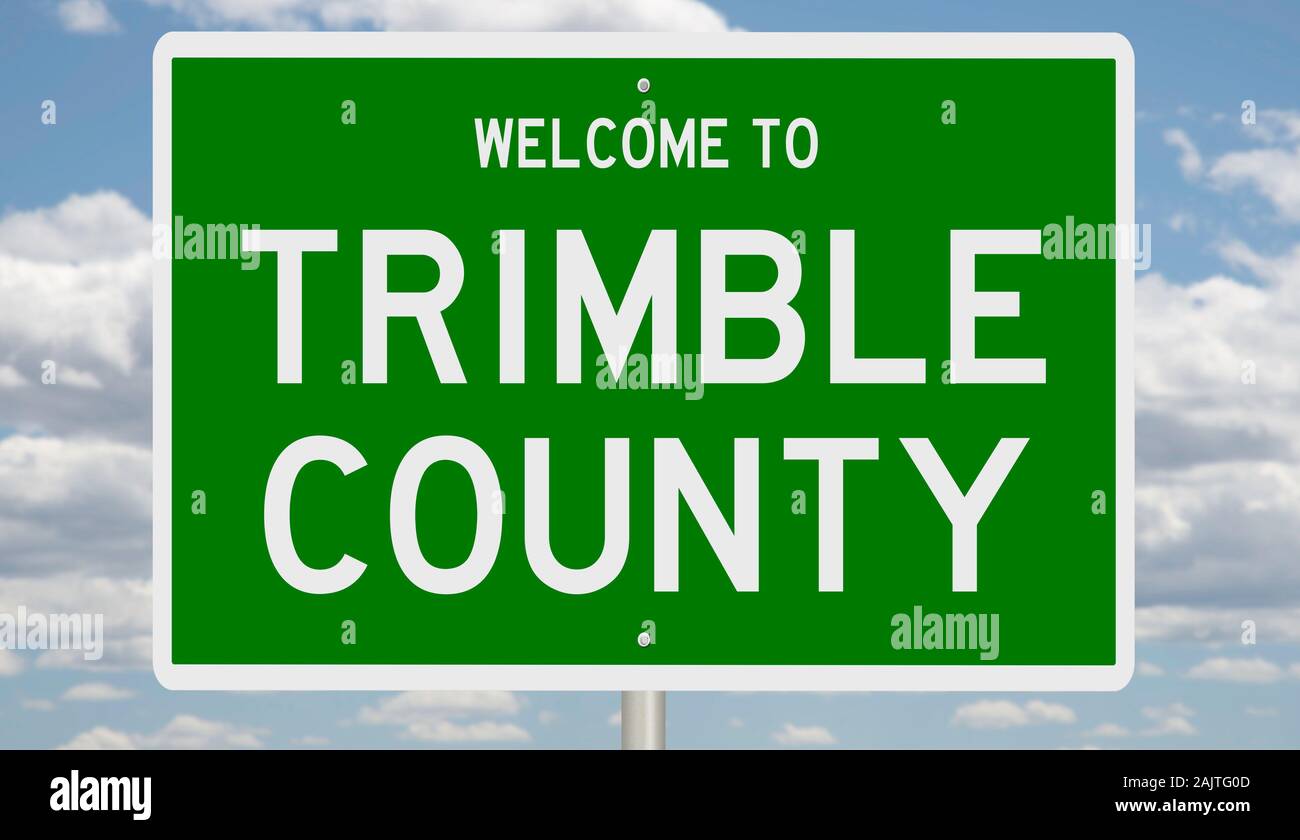 Rendering of a green 3d highway sign for Trimble County Stock Photo - Alamy