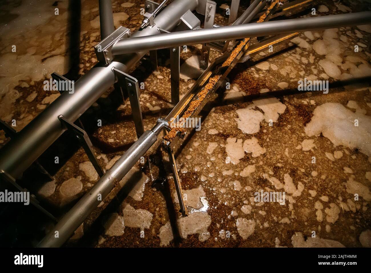 Process of fermentation and filtration of beer inside the vat Stock ...