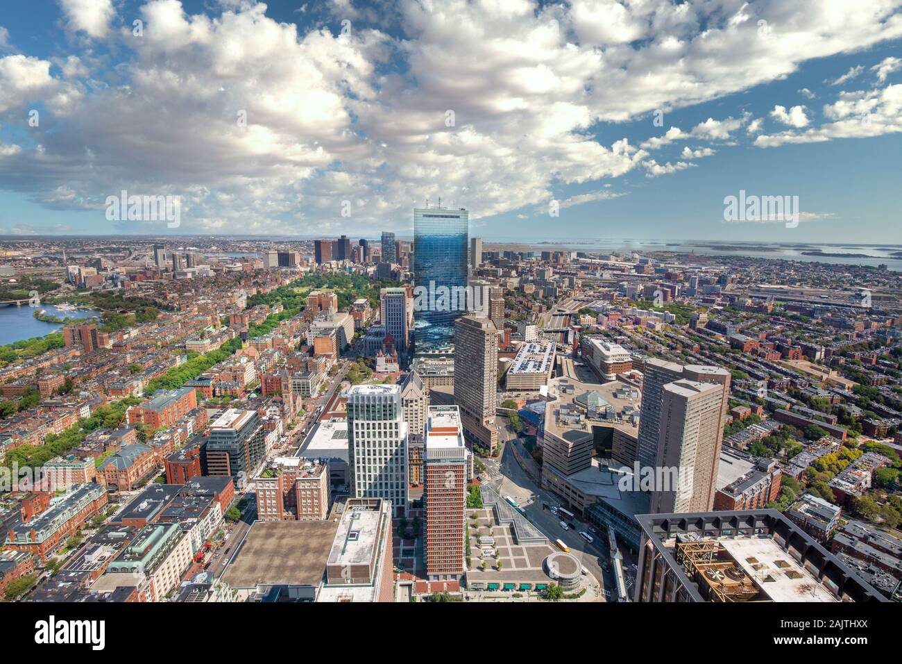 Panoramic aerial view of Boston financial district, historic center ...