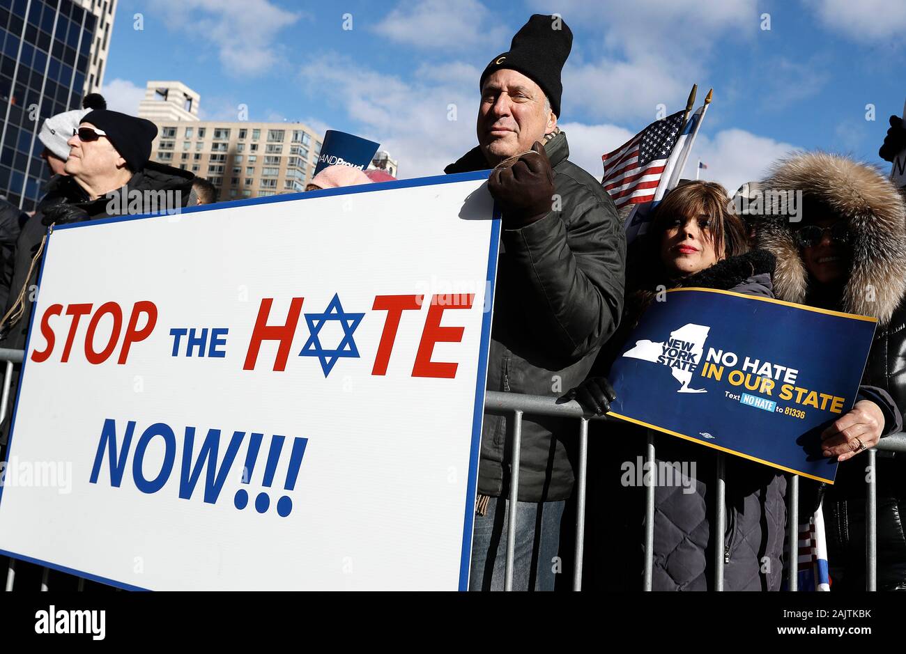 New York City, United States. 05th Jan, 2020. Demonstrators hold ...
