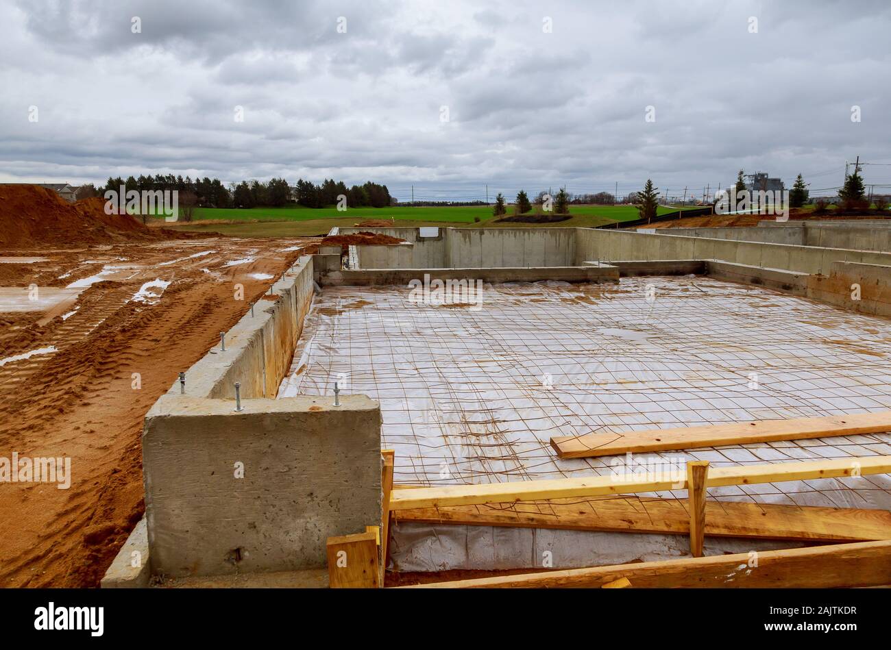 Foundation for a new apartment house building foundation wall Stock ...