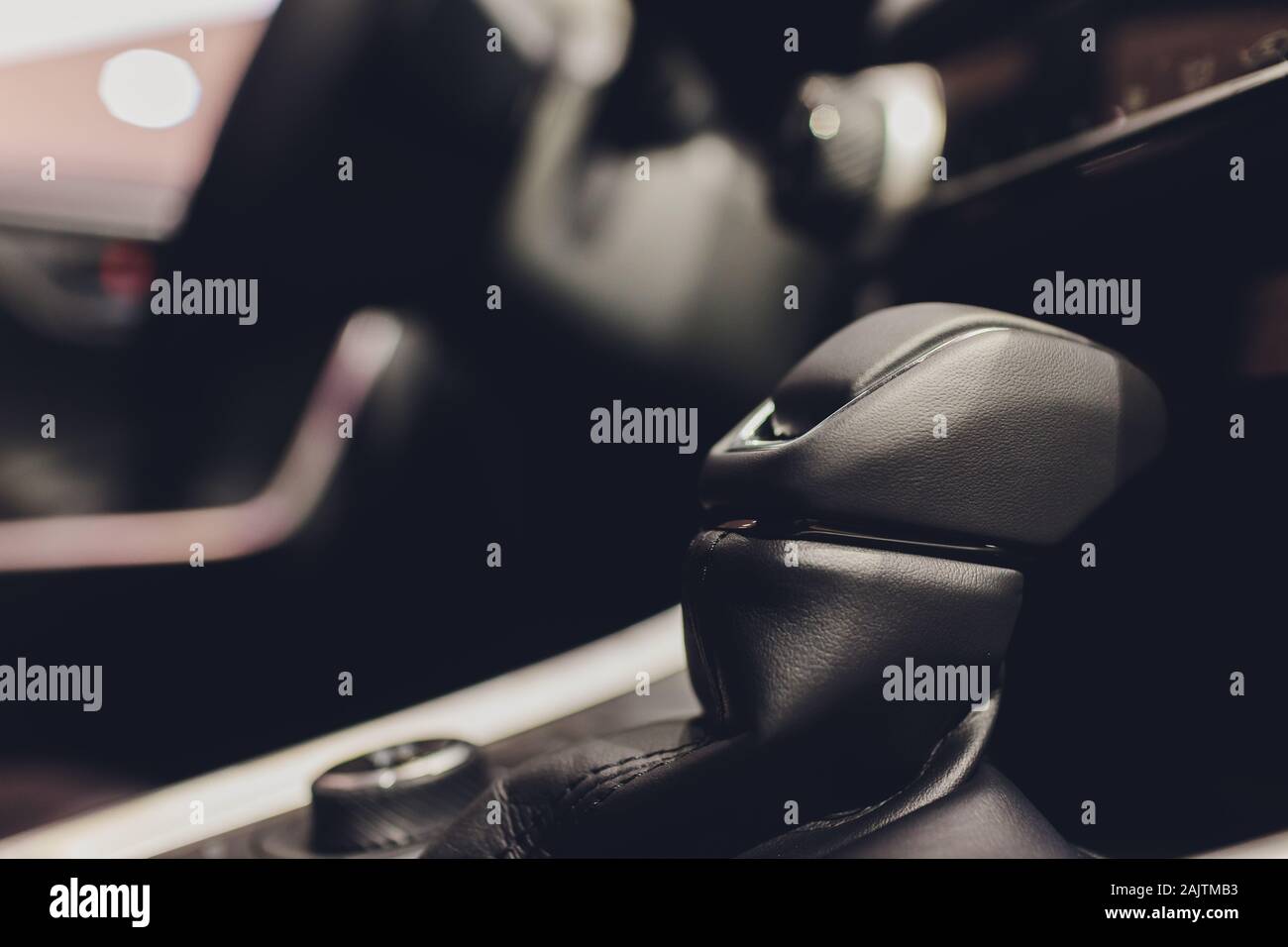 Close up of automatic transmission inside modern vehicle. Detail of ...