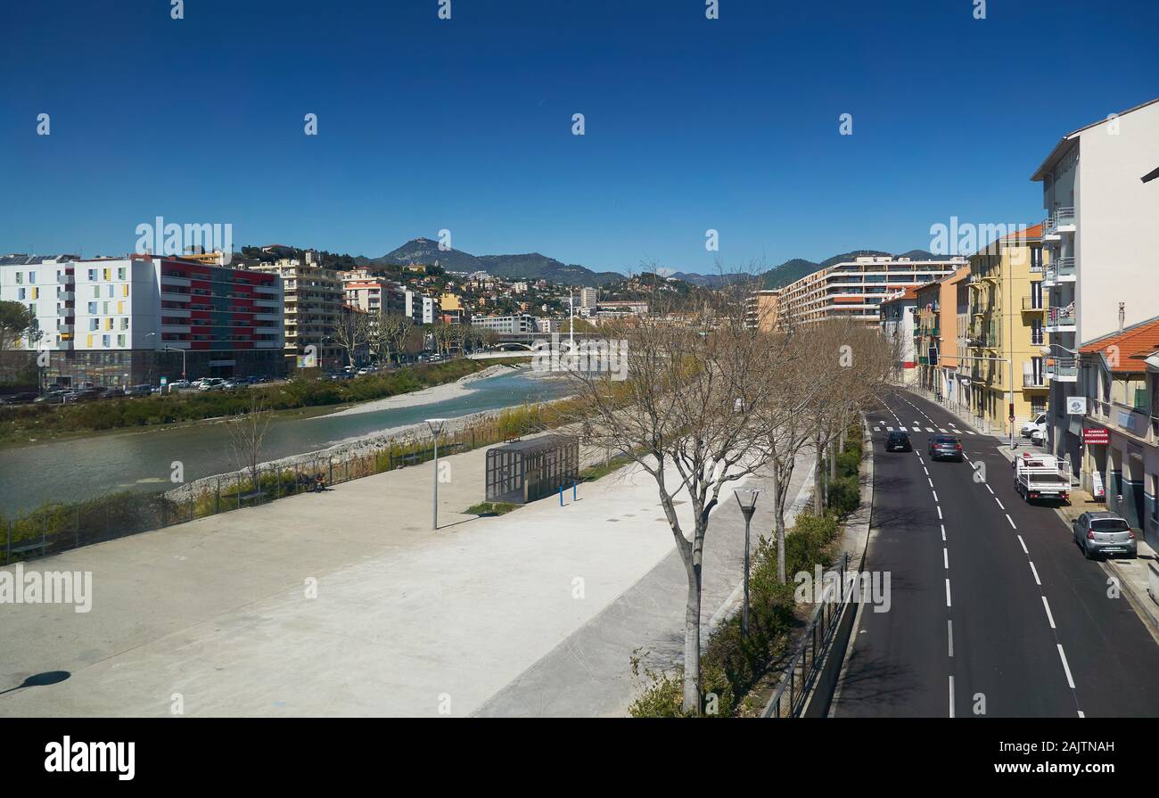 Nice, France - April 05, 2019: Photo taken while traveling by train ...