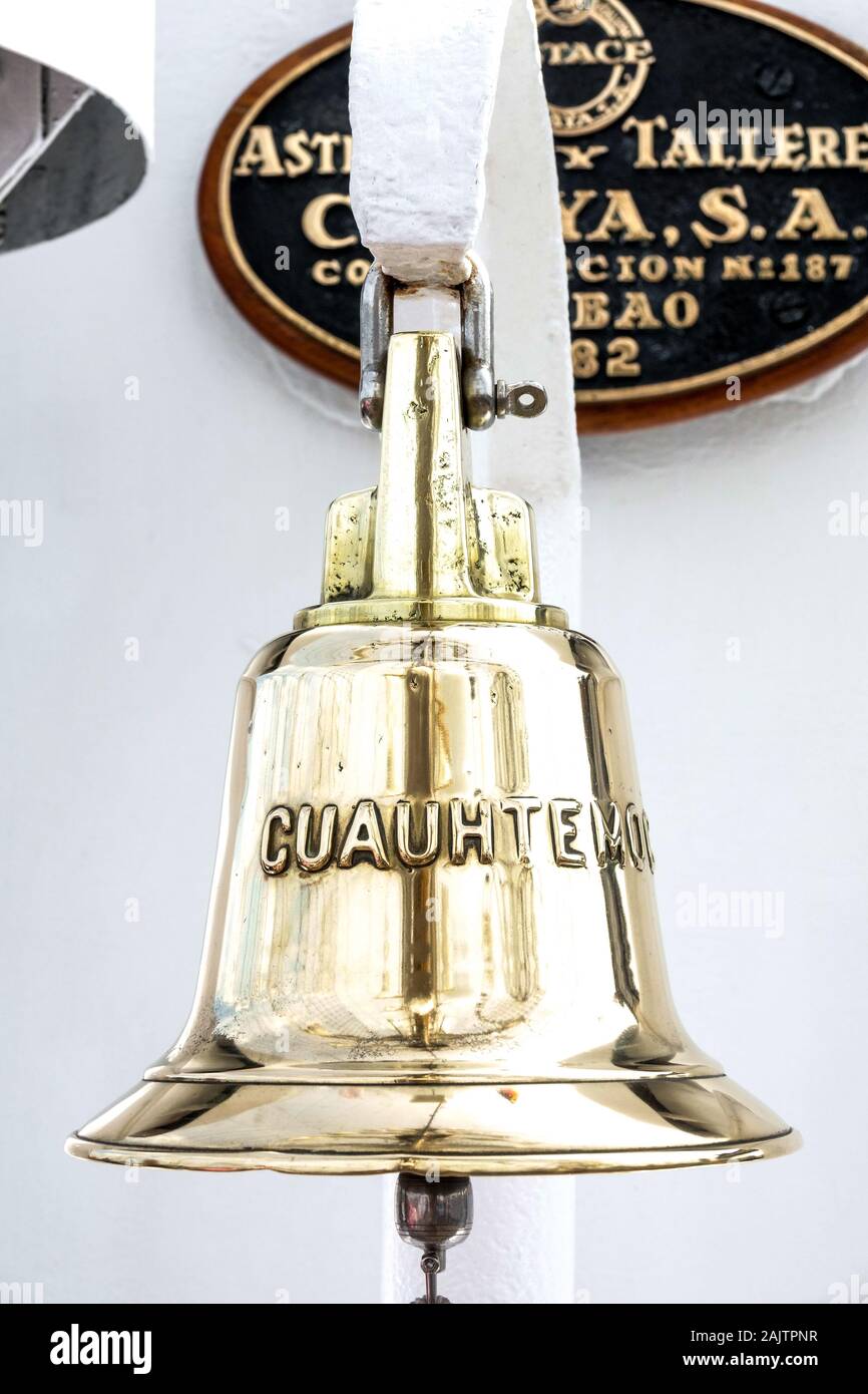 Mexican Navy training tall ship Cuauhtemoc, detail on the deck - bell ...