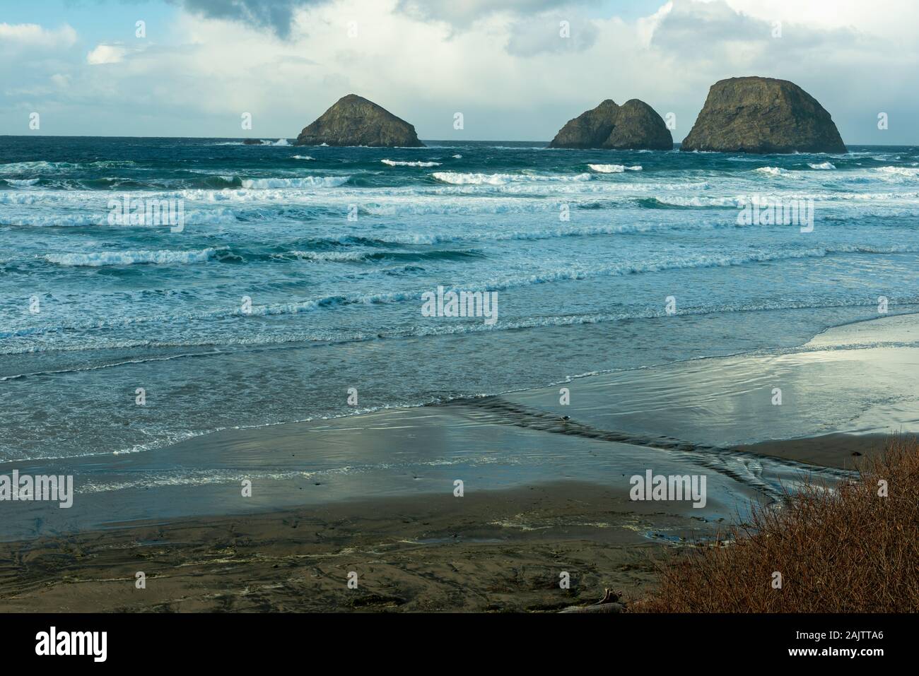 Rock Formations in the Pacific Ocean at Cape Meares Beach, Oregon, USA ...
