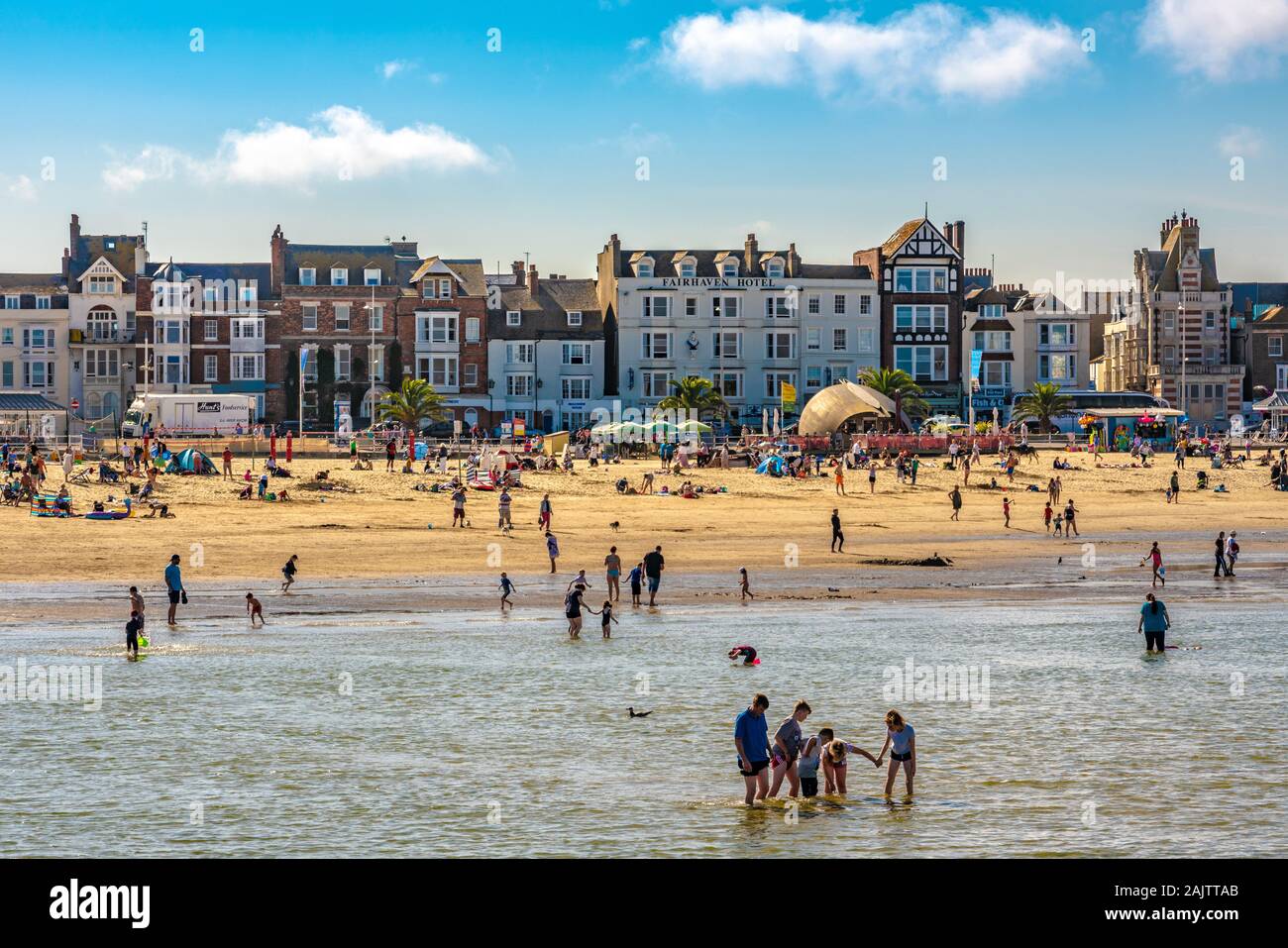 WEYMOUTH, UNITED KINGDOM - AUGUST 30: View of Weymouth beach and ...