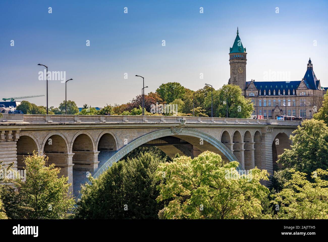 View of Adolphe Bridge in Luxembourg City Stock Photo - Alamy