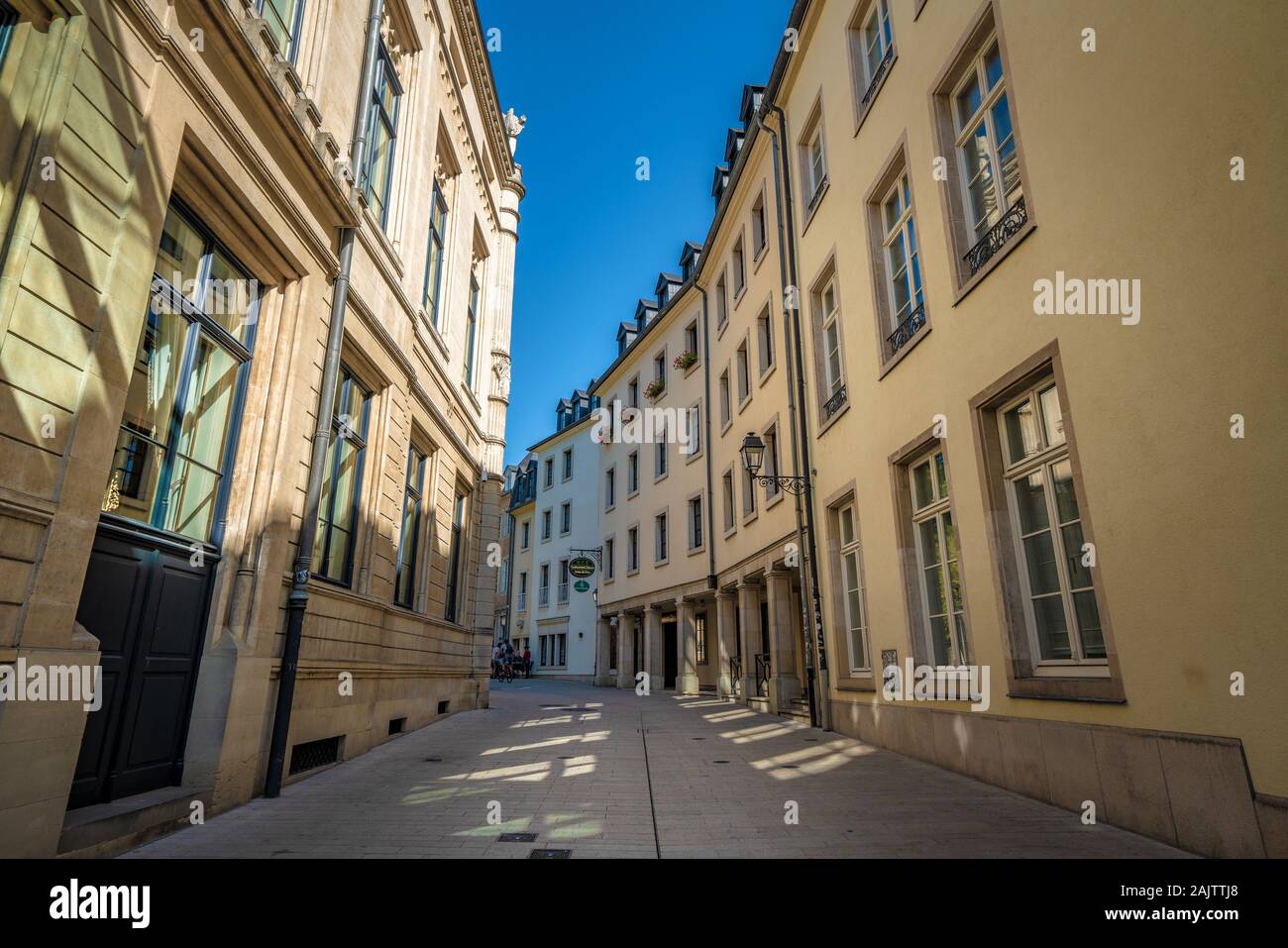 LUXEMBOURG CITY, LUXEMBOURG - SEPTEMBER 21: This is a city street with ...