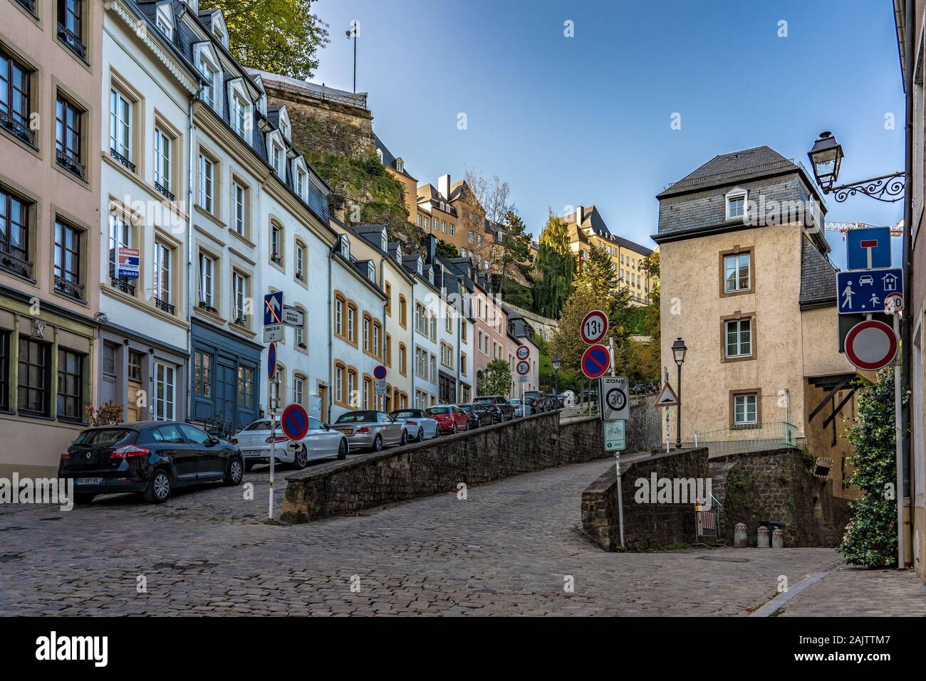 LUXEMBOURG CITY, LUXEMBOURG - SEPTEMBER 21: Street view of traditional ...