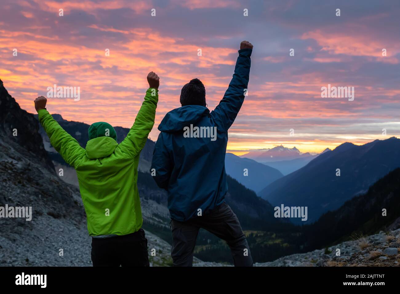 Adventurous friends are enjoying the beautiful natural view of the ...