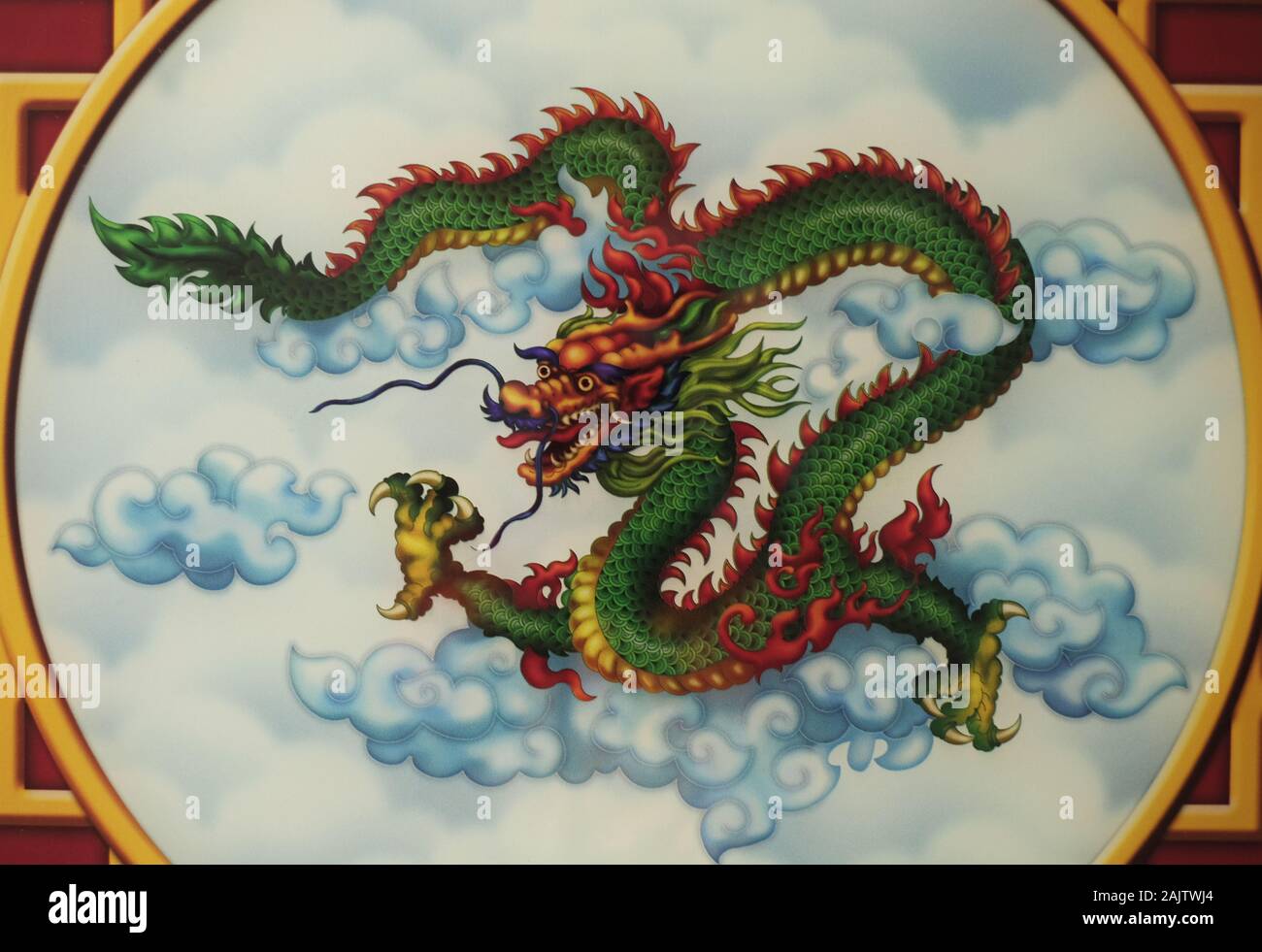 Green Chinese dragon on cloudy sky Stock Photo - Alamy