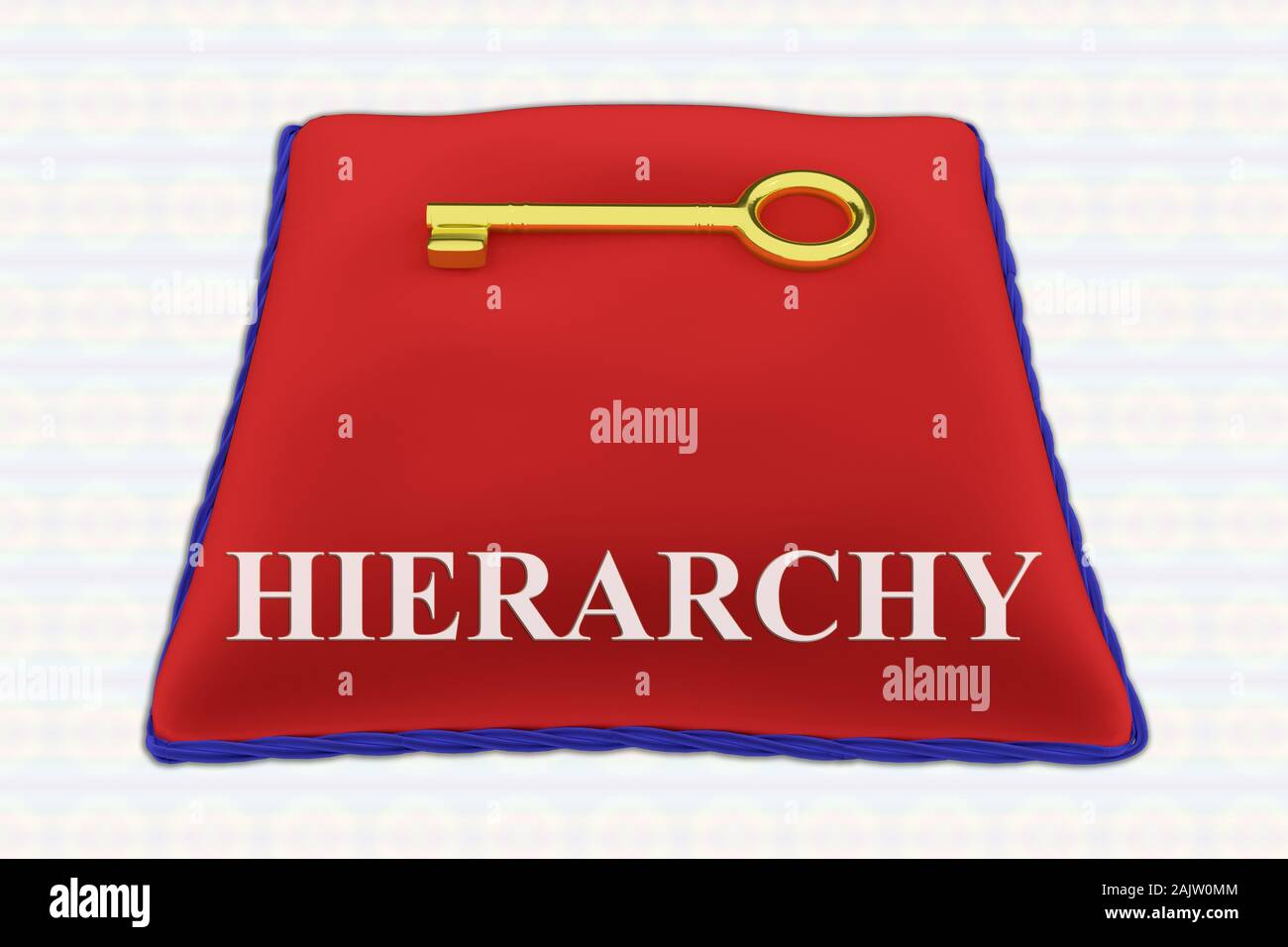 Render illustration of HIERARCHY title on red velvet pillow with a ...