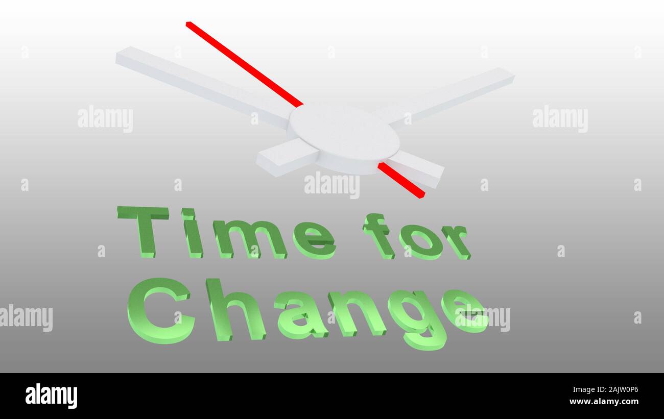 3D illustration of Time for Change title with a clock as a background ...