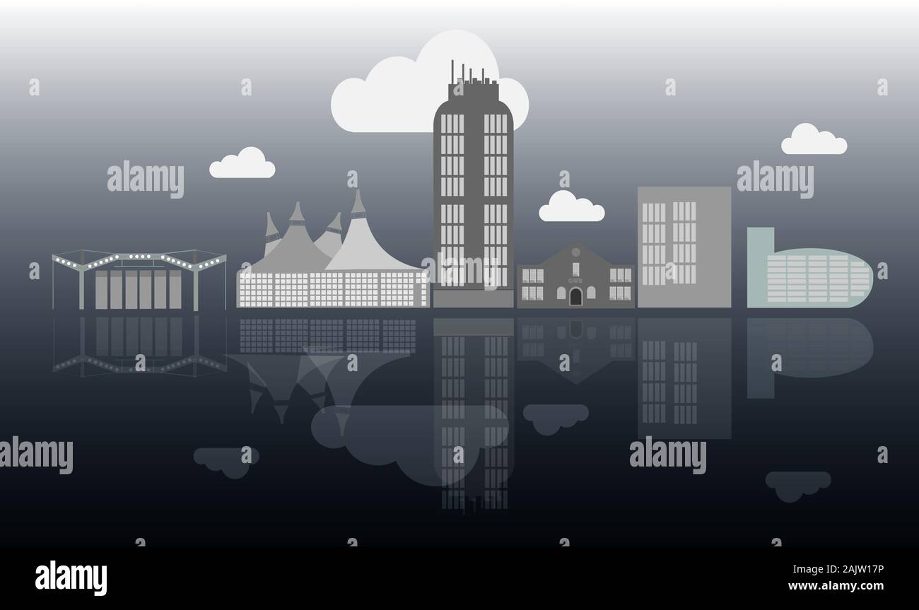 Swindon skyline vector drawing on a dark background Stock Photo - Alamy