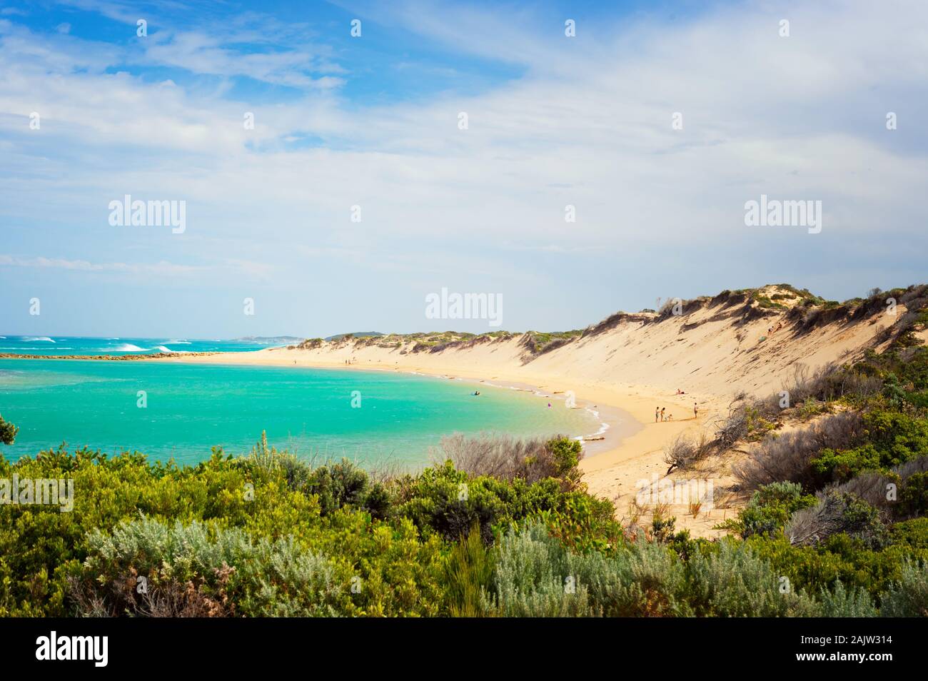 South Australian summer seascape. People enjoying summer on the beach ...