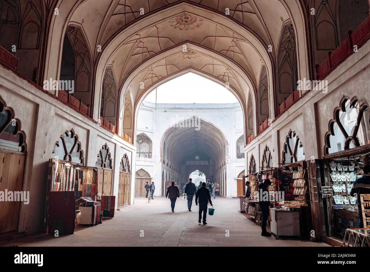Delhi, India - January 4, 2020: Hallway of the Chhatta Chowk Bazaar, an ...