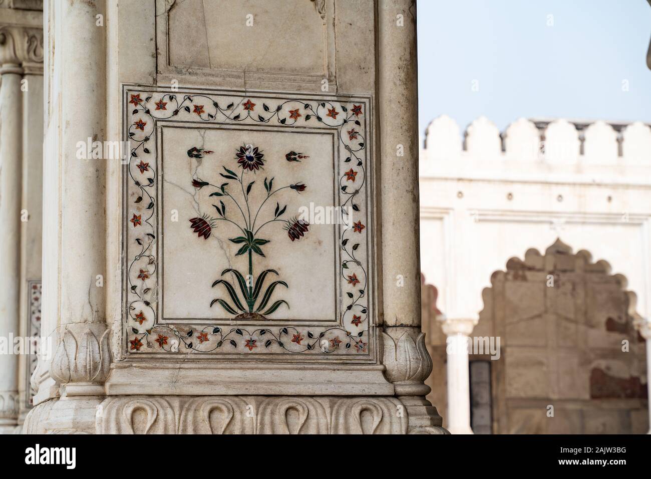 Inlaid marble inside of columns with arches at the Hall of Private ...