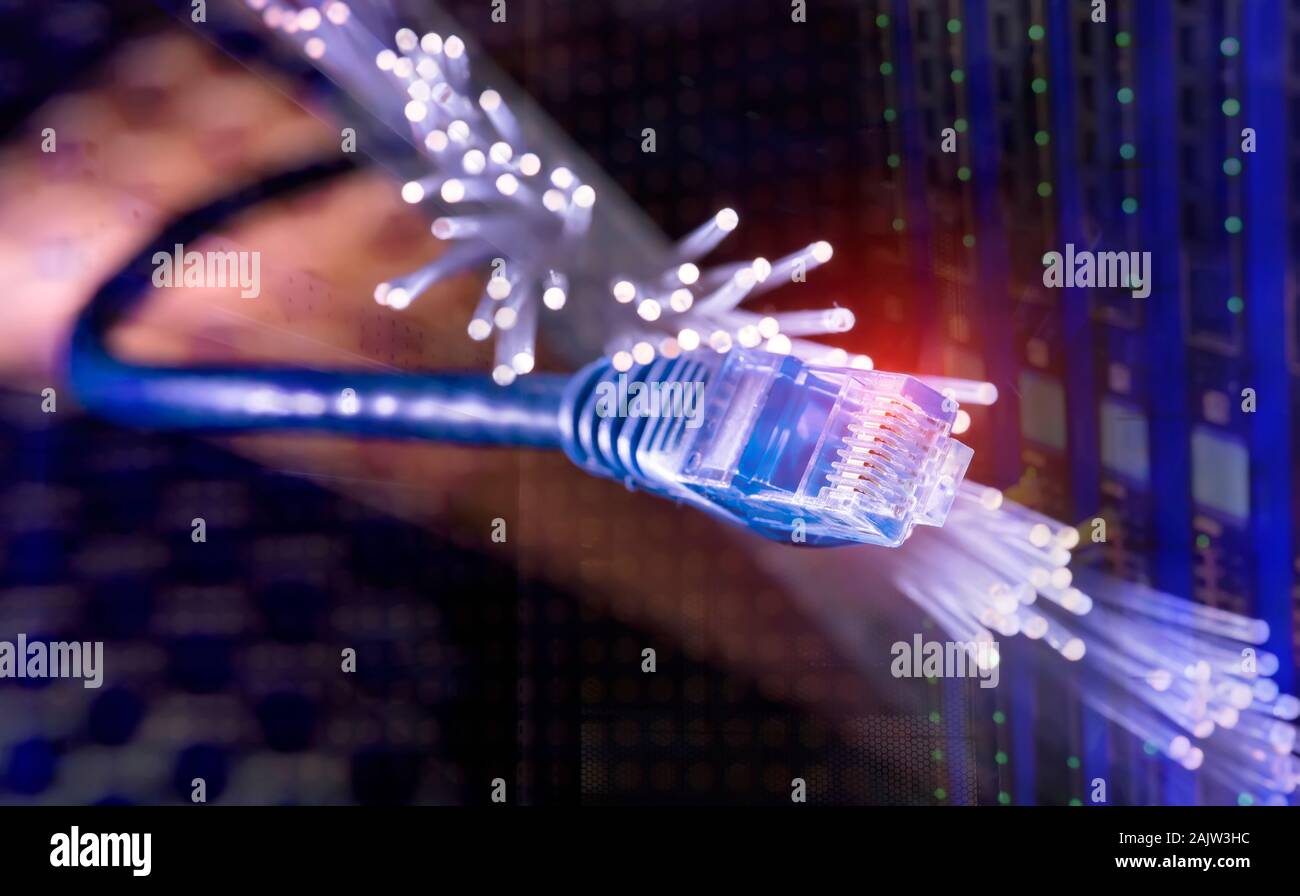network cables with fiber optical background Stock Photo - Alamy