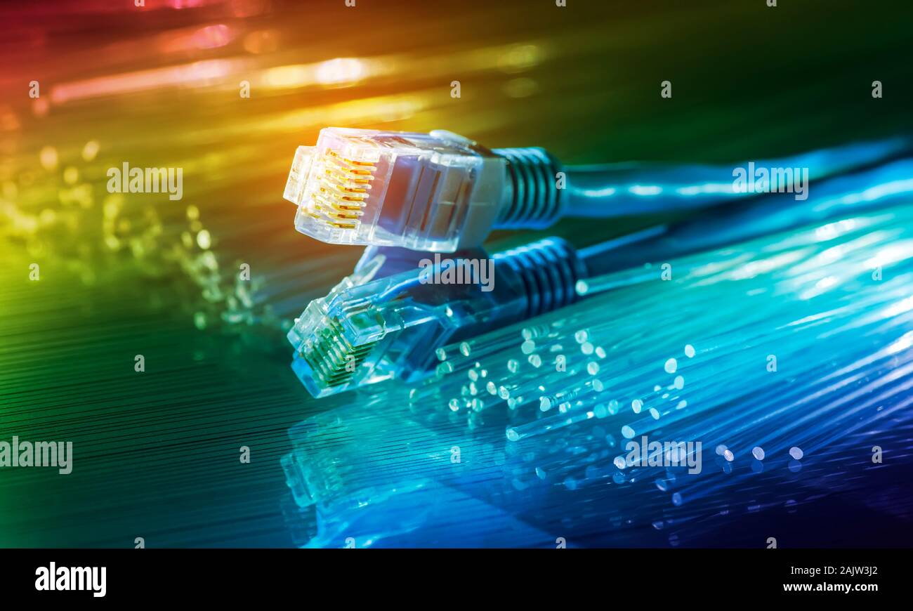 network cables with fiber optical background Stock Photo - Alamy