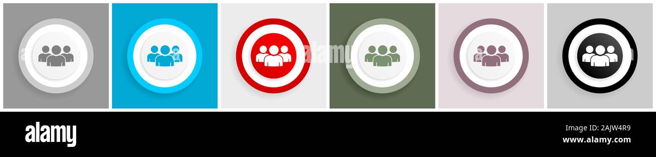 Group of people icon, team, teamwork vector illustrations in 6 colors ...