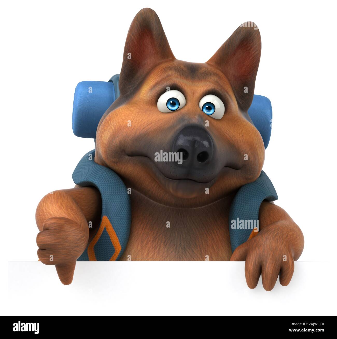 Fun backpacker german shepherd dog cartoon character Stock Photo - Alamy
