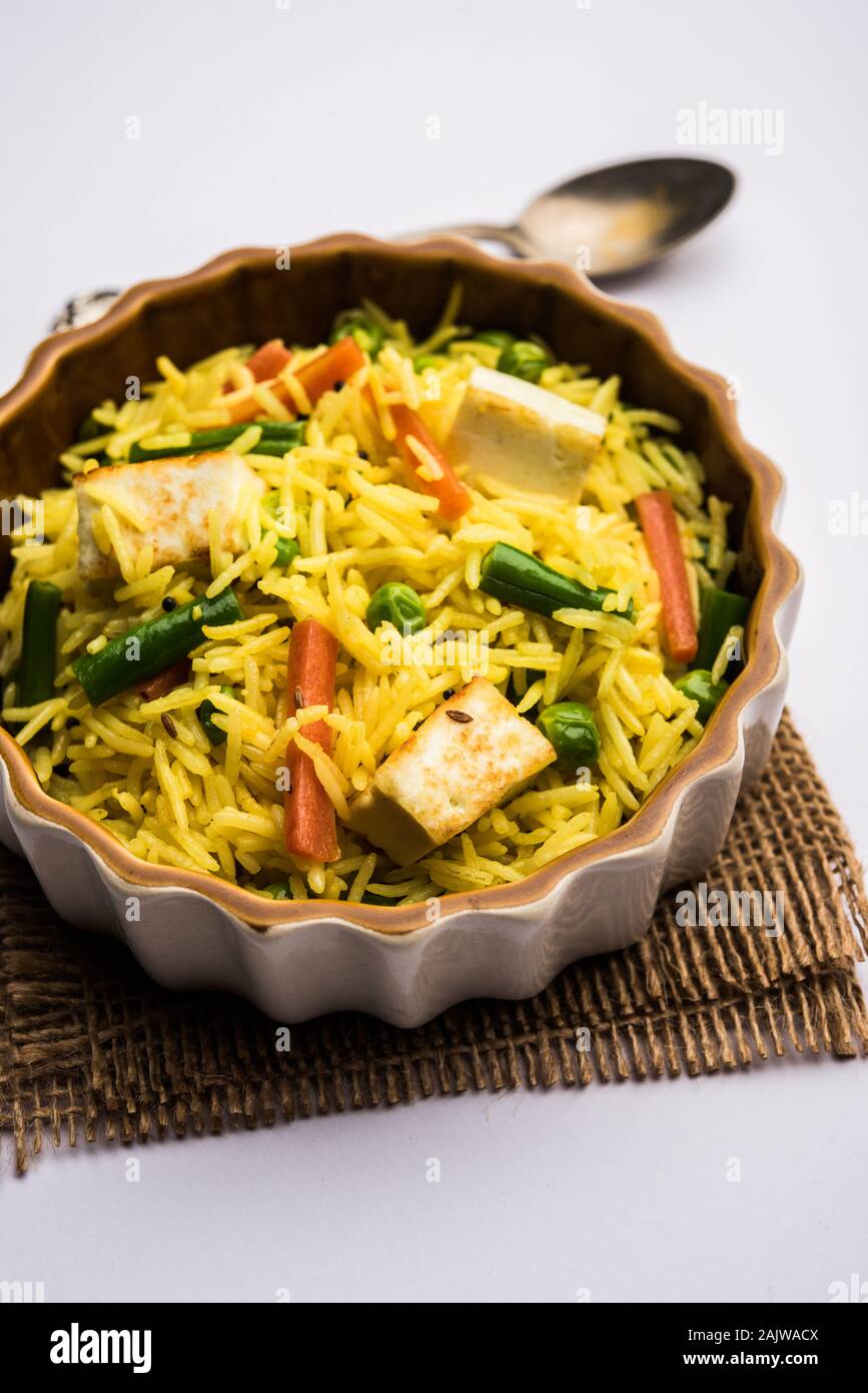 Vegetarian paneer biryani Or Panir Pulav, popular indian food Stock ...