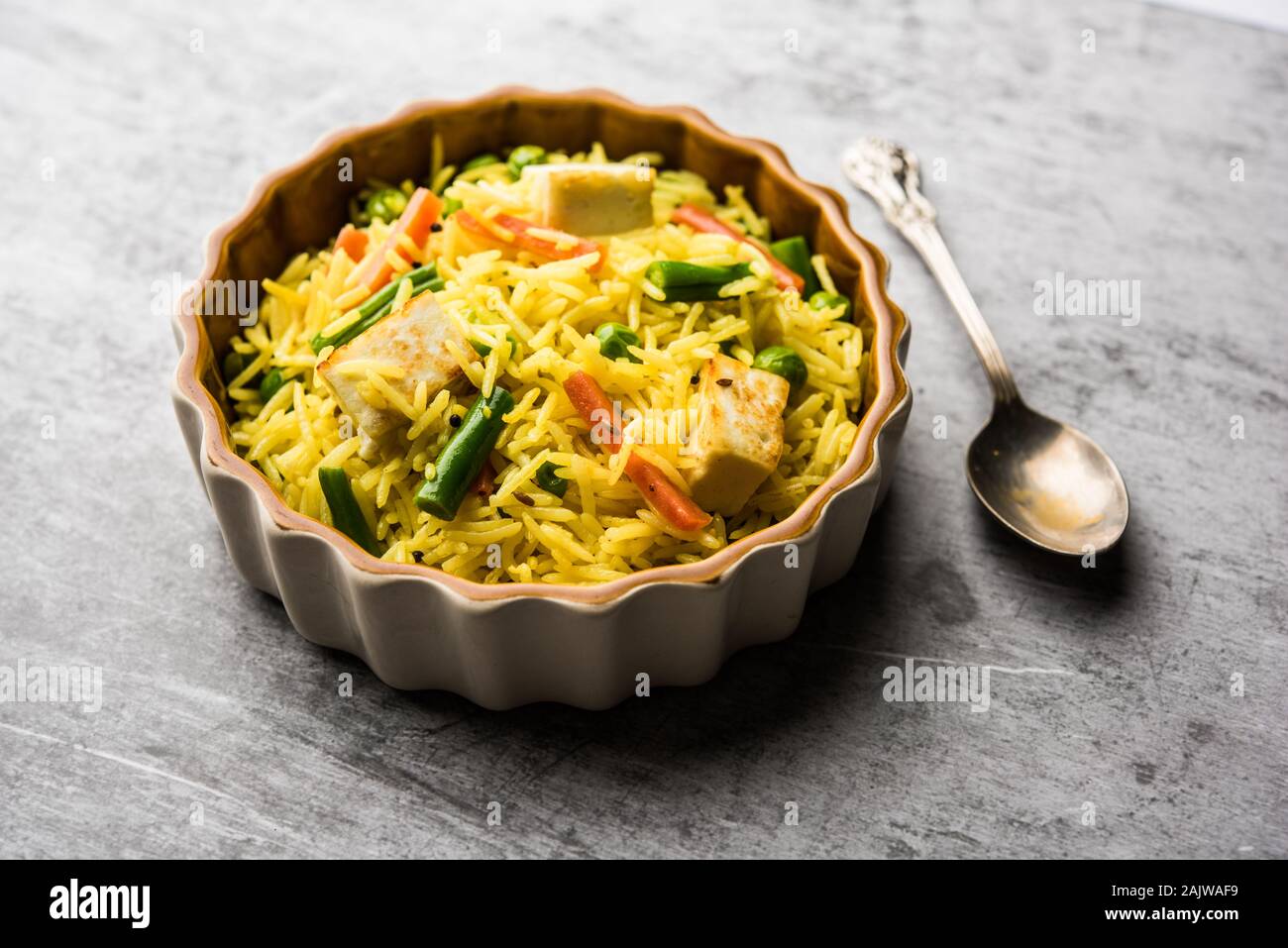 Vegetarian paneer biryani Or Panir Pulav, popular indian food Stock ...