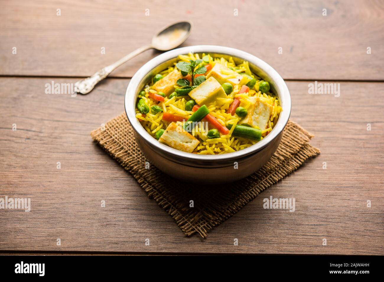Vegetarian paneer biryani Or Panir Pulav, popular indian food Stock ...