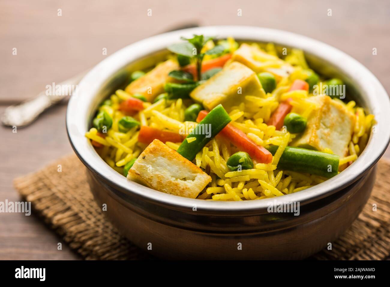 Vegetarian paneer biryani Or Panir Pulav, popular indian food Stock ...