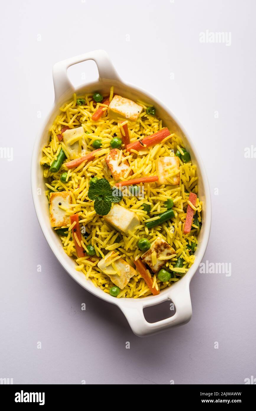 Vegetarian paneer biryani Or Panir Pulav, popular indian food Stock ...