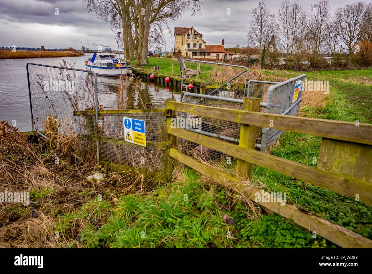 Norfolk flood defence work on the River Yare in the Norfolk Countryside ...