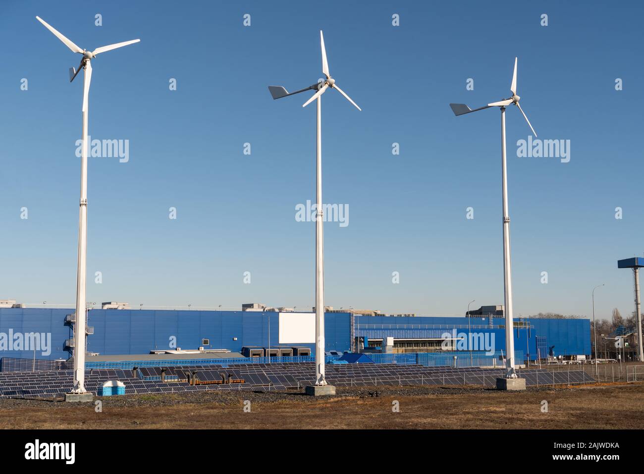 Solar power station and wind turbines supplies shopping mall Stock ...