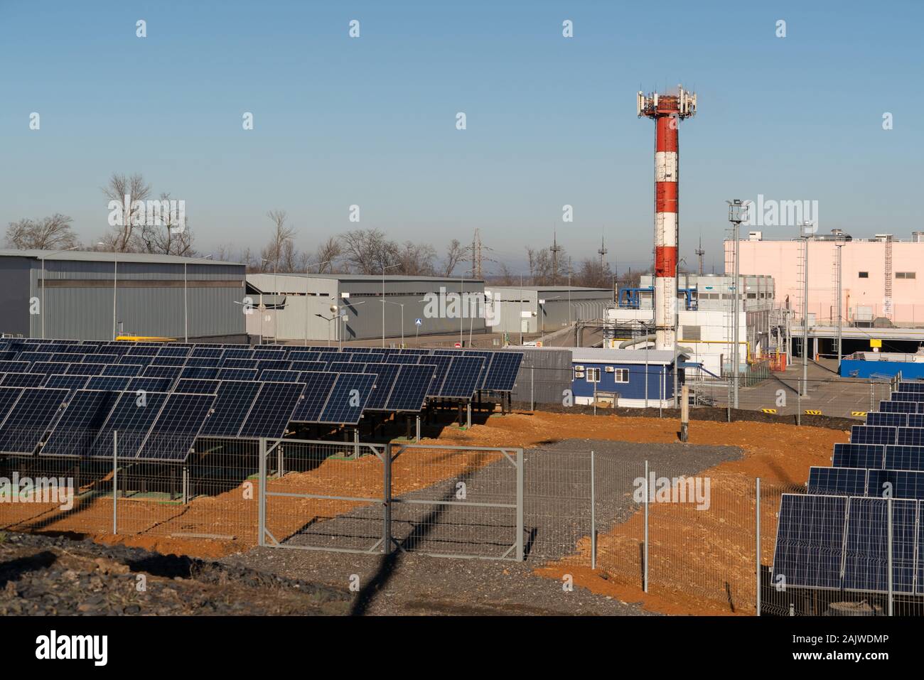 Solar power station and wind turbines supplies shopping mall Stock ...