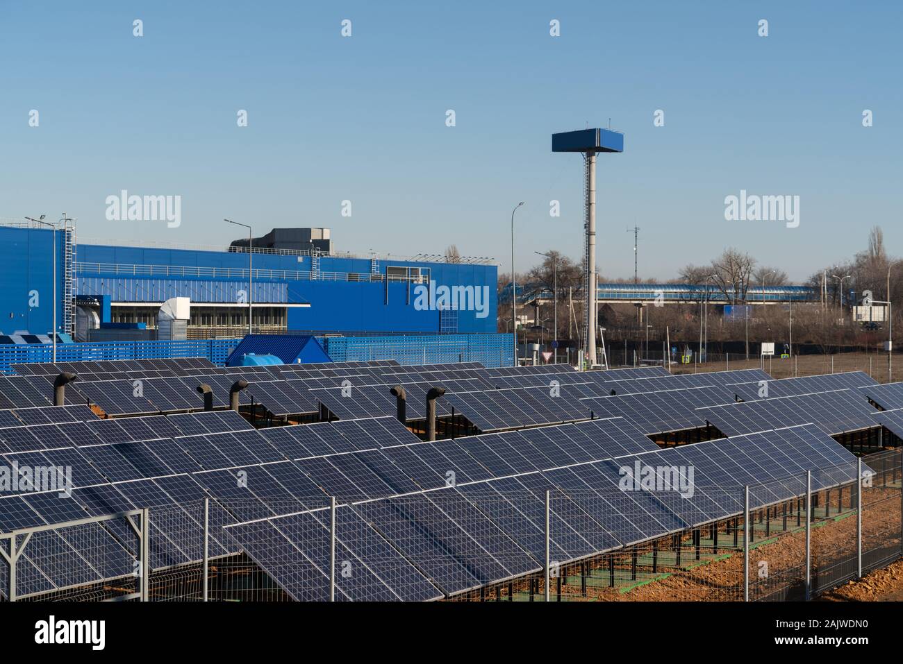 Solar power station and wind turbines supplies shopping mall Stock ...